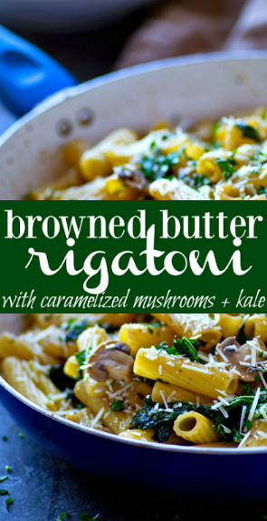 #Recipe >> BROWNED BUTTER RIGATONI WITH CARAMELIZED MUSHROOMS + KALE