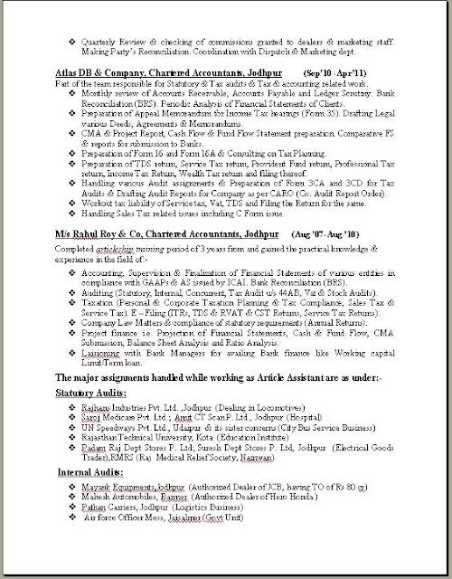 CA Professional Resume Format Free Download