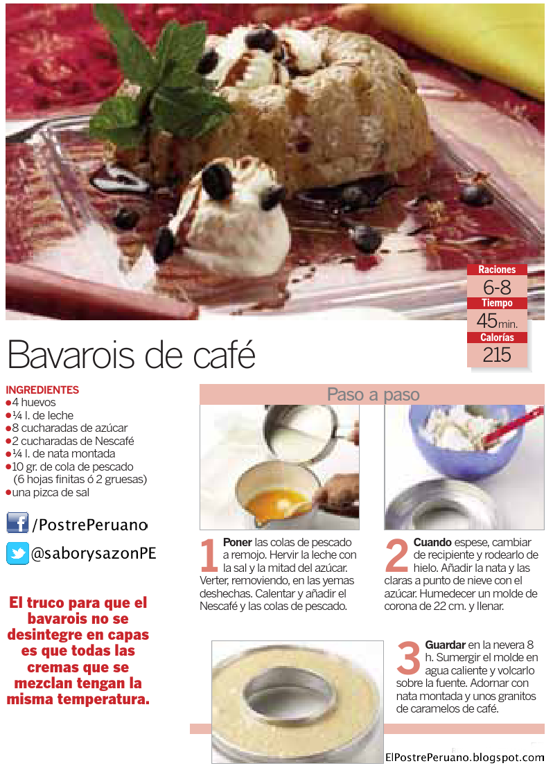 RECETA SENCILLA DE BAVAROIS DE CAFE - Postres con café ~ POSTRES DEL ...