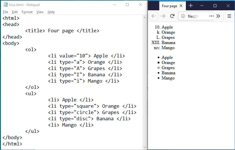 List tags and its types