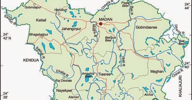 Madan Upazila Map, Netrokona District, Bangladesh