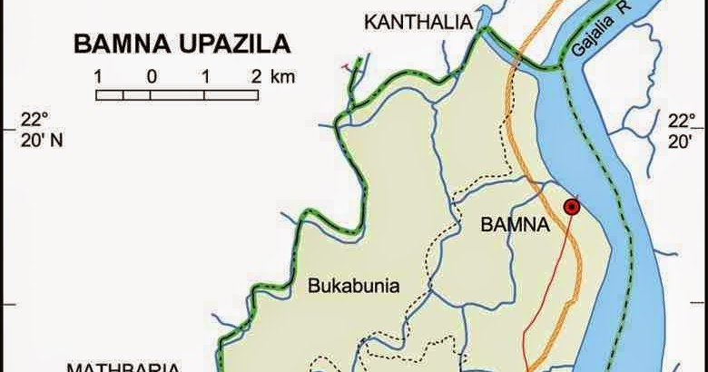 Bamna Upazila Map, Barguna District, Bangladesh