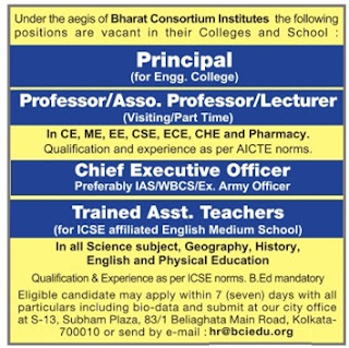 Faculty Plus Principal Jobs in Bharat Consortium Institutes, Kolkata ...