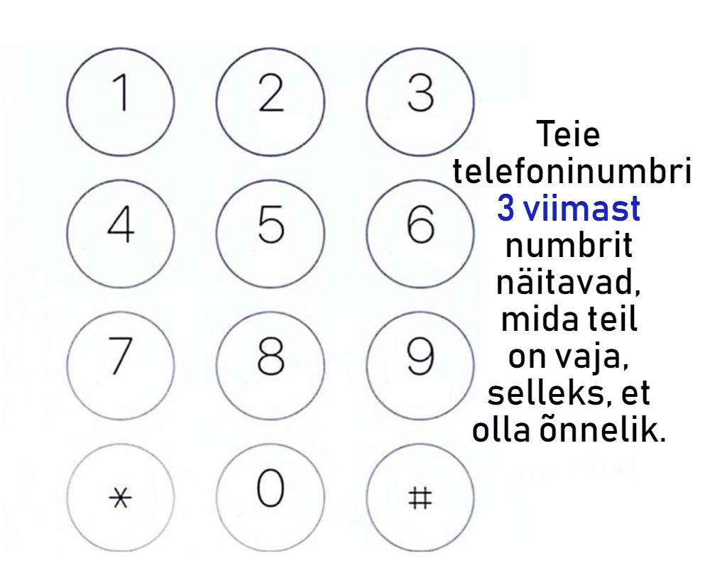võta ette oma mobiiltelefoni number ja selle 3 viimast numbrit näitavad ...