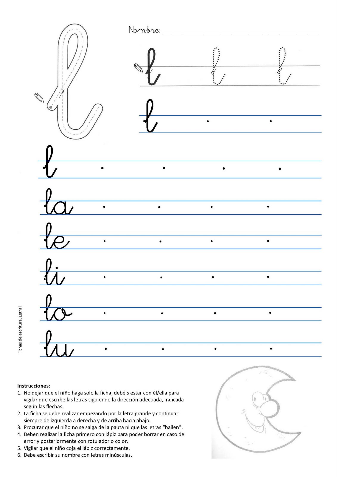 LECTOESCRITURA: FICHAS ESCRITURA LETRA L