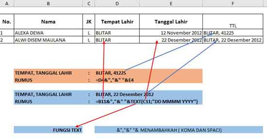 Cara Menggabungkan Tempat Dan Tanggal Lahir Di Excel Dengan Rumus Sederhana Ngintip Sekolah