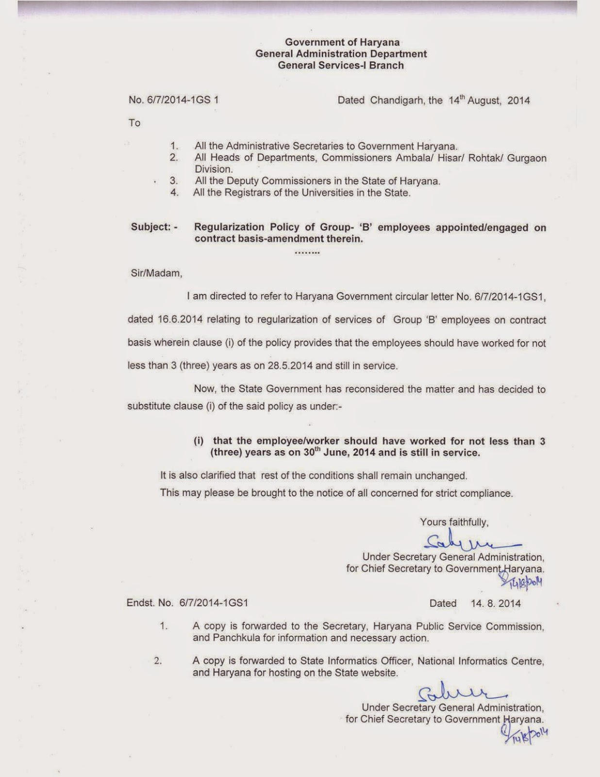 Regularization Policy of Group B employees appointed/engaged on ...