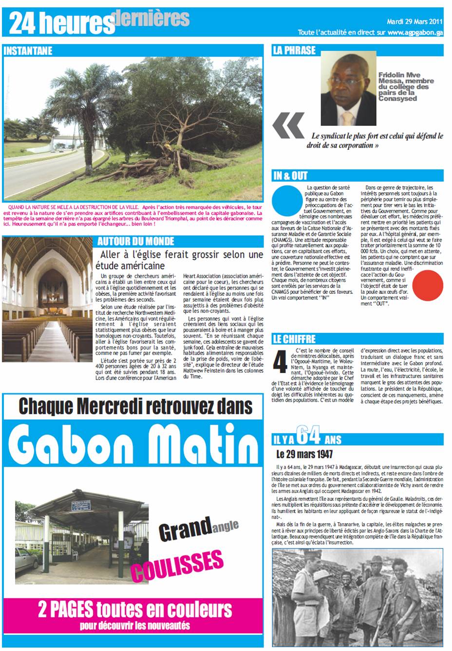 LES JOURNAUX DU JOUR : GABON MATIN ET L’UNION