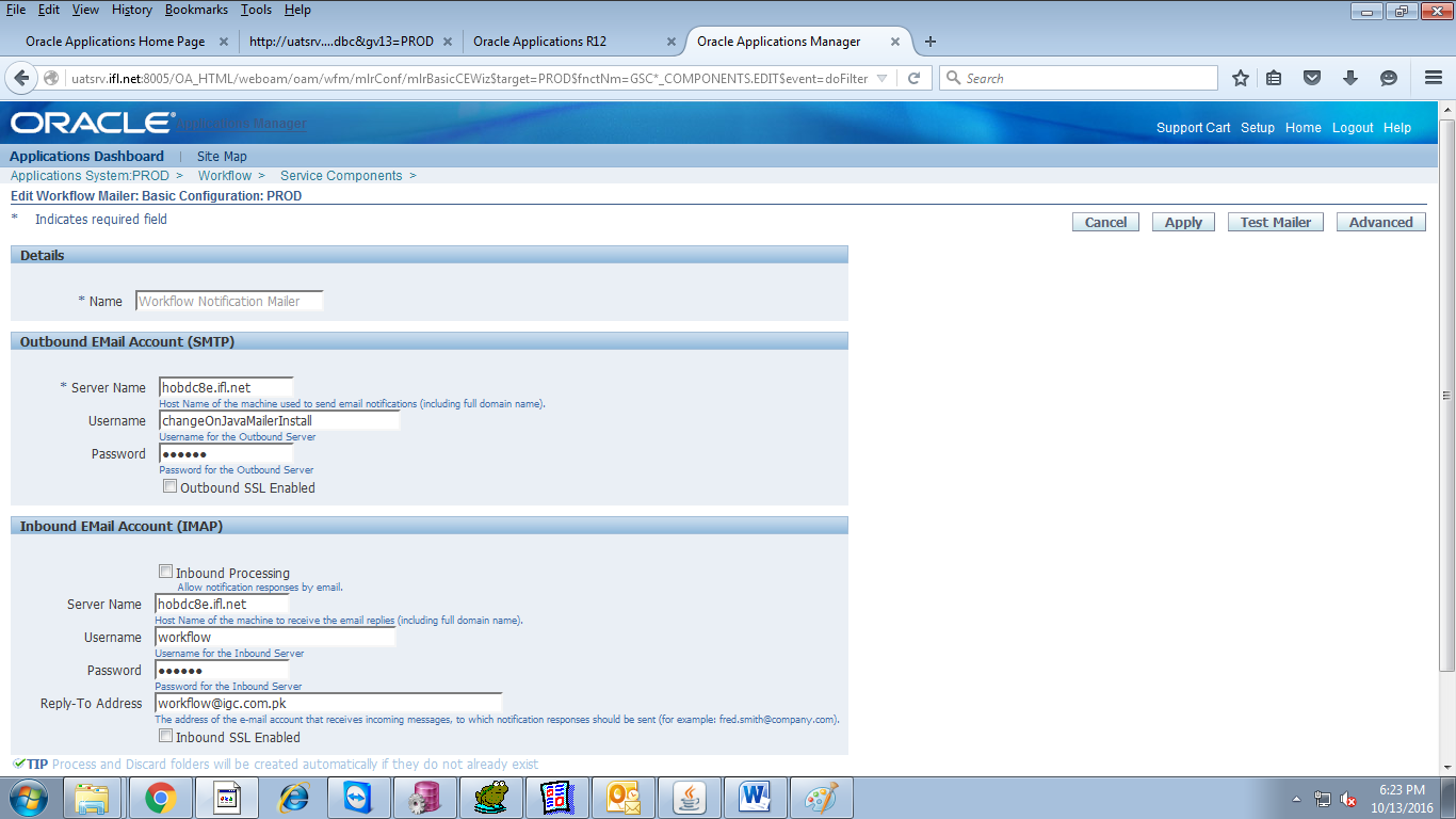 Oracle Technical Consultant Information Oracle Workflow Mailer Configuration