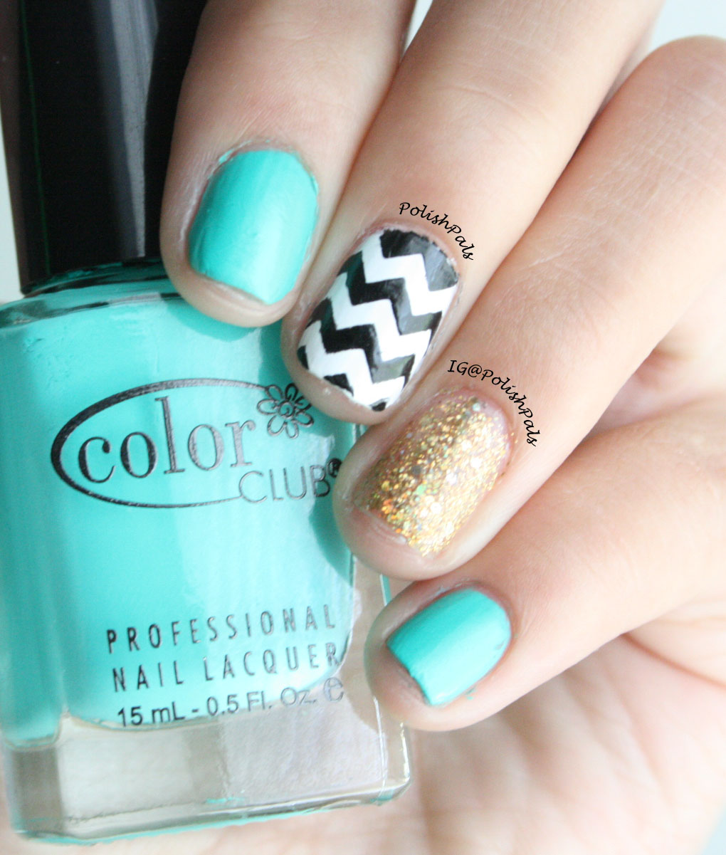 Polish Pals: Turquoise, Gold, and Chevron Nails