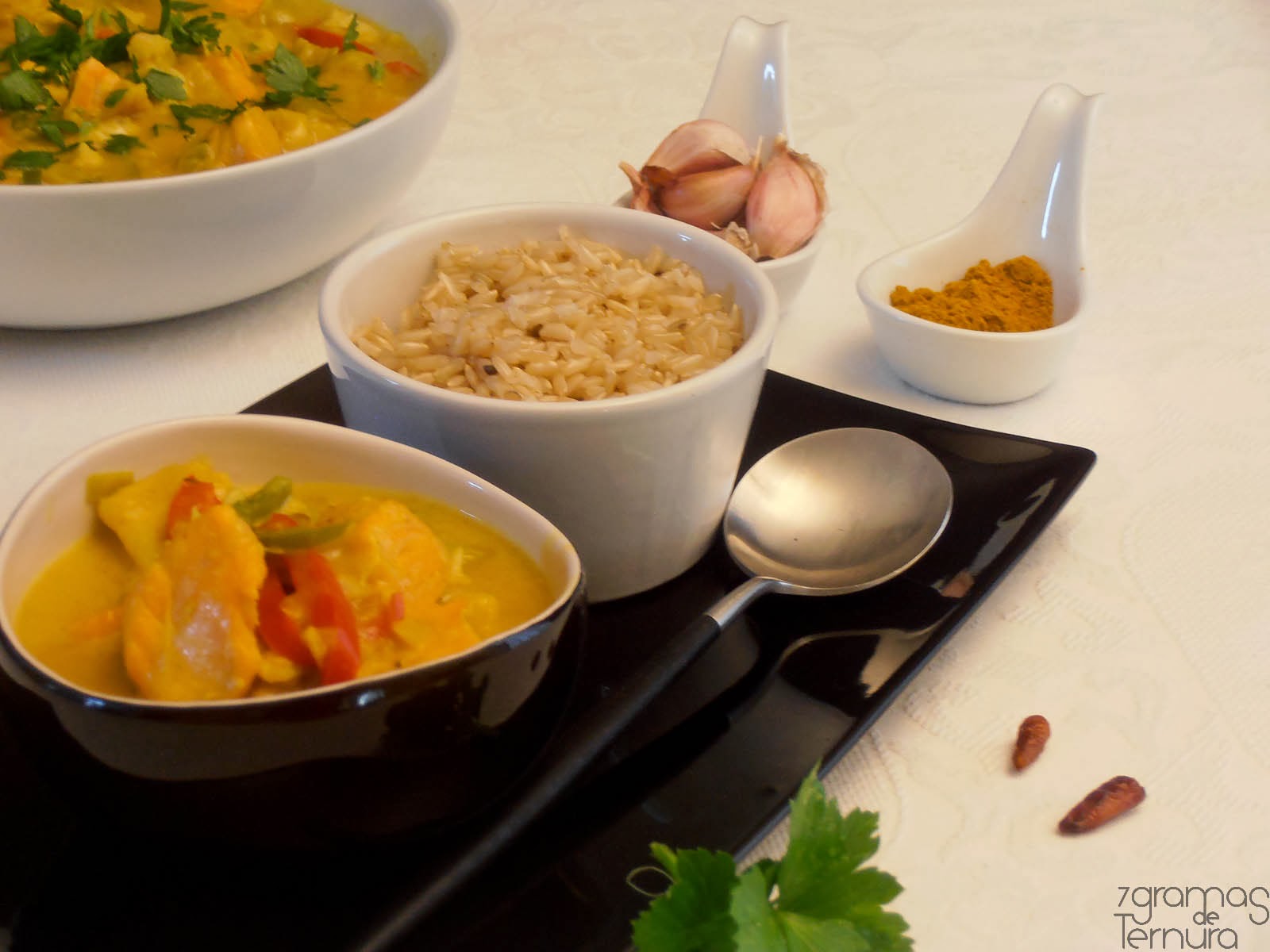 Caril de Peixe e Legumes com Arroz Integral | 7gramas de ternura