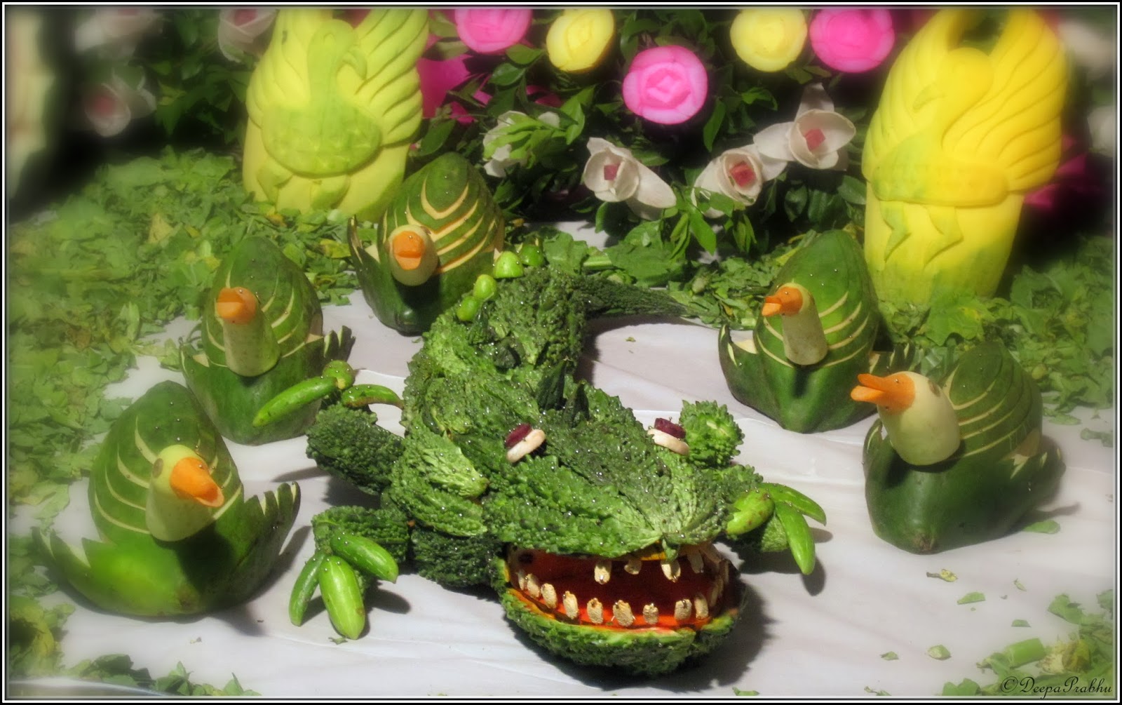 Vegetable Carving With Bitter Gourd Crocodile