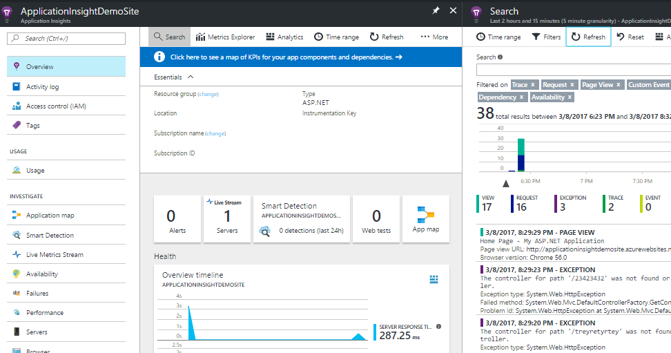 Track telemetry data with Application Insights