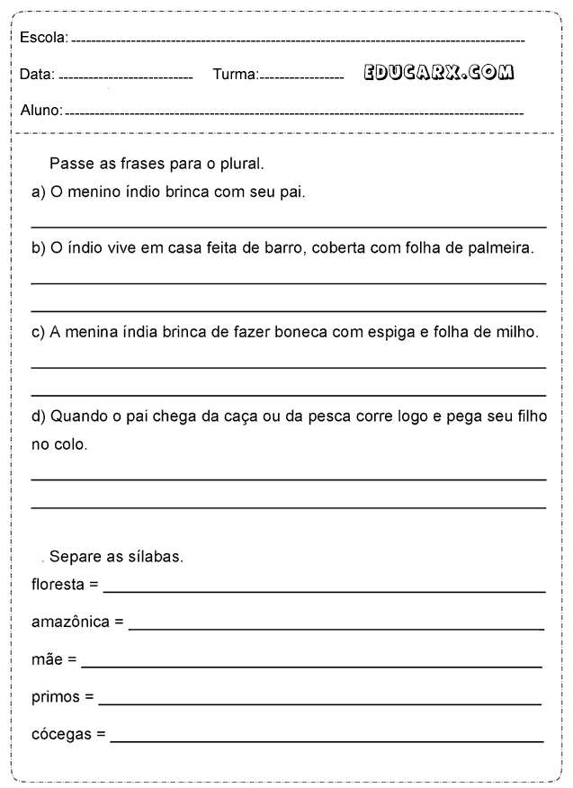 Educar X: Atividades singular e plural 3° ano Educar X: Atividades singular e plural 3° ano