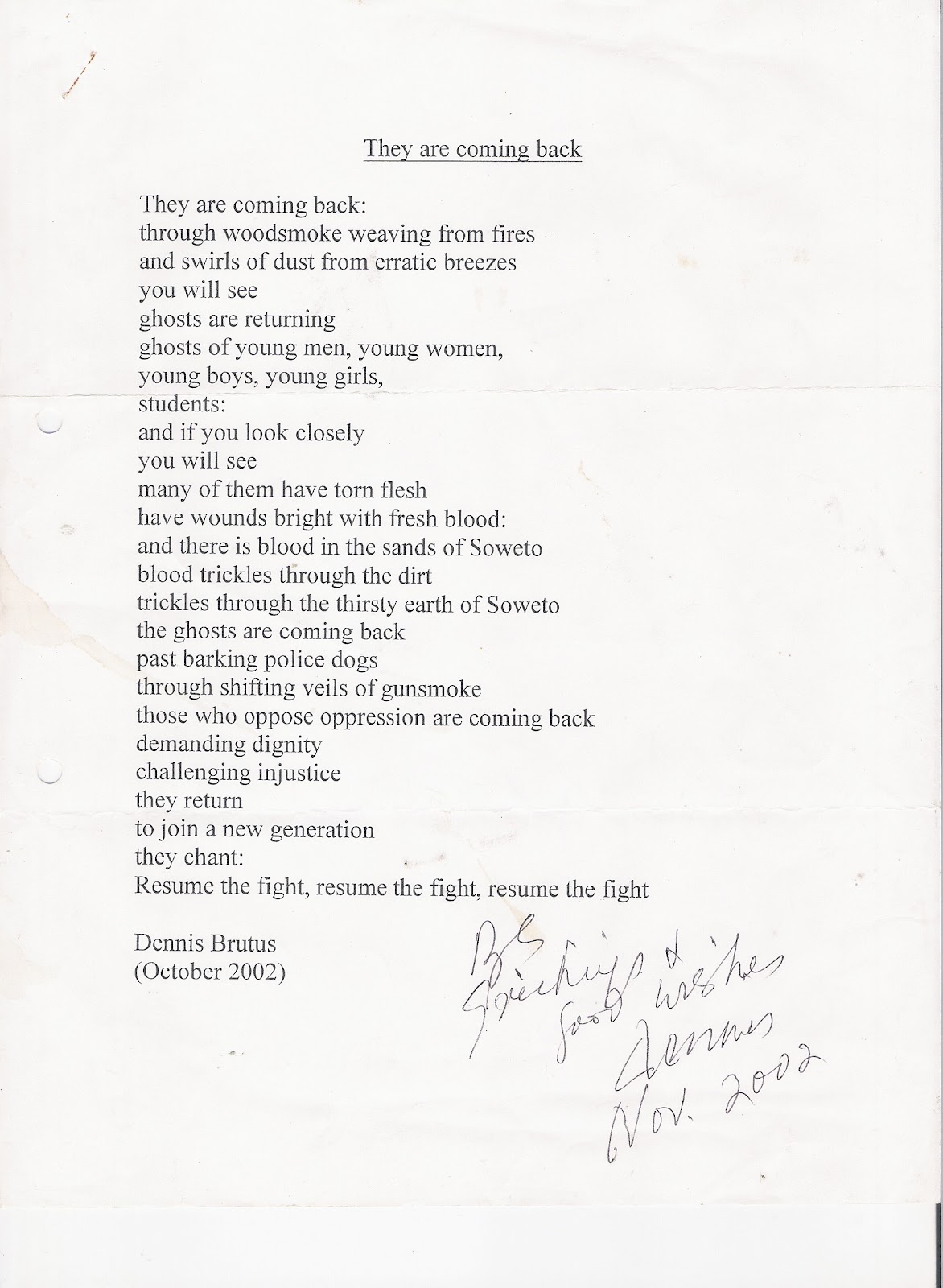 The Golden Thread: Dennis Brutus, died 26th December 2009