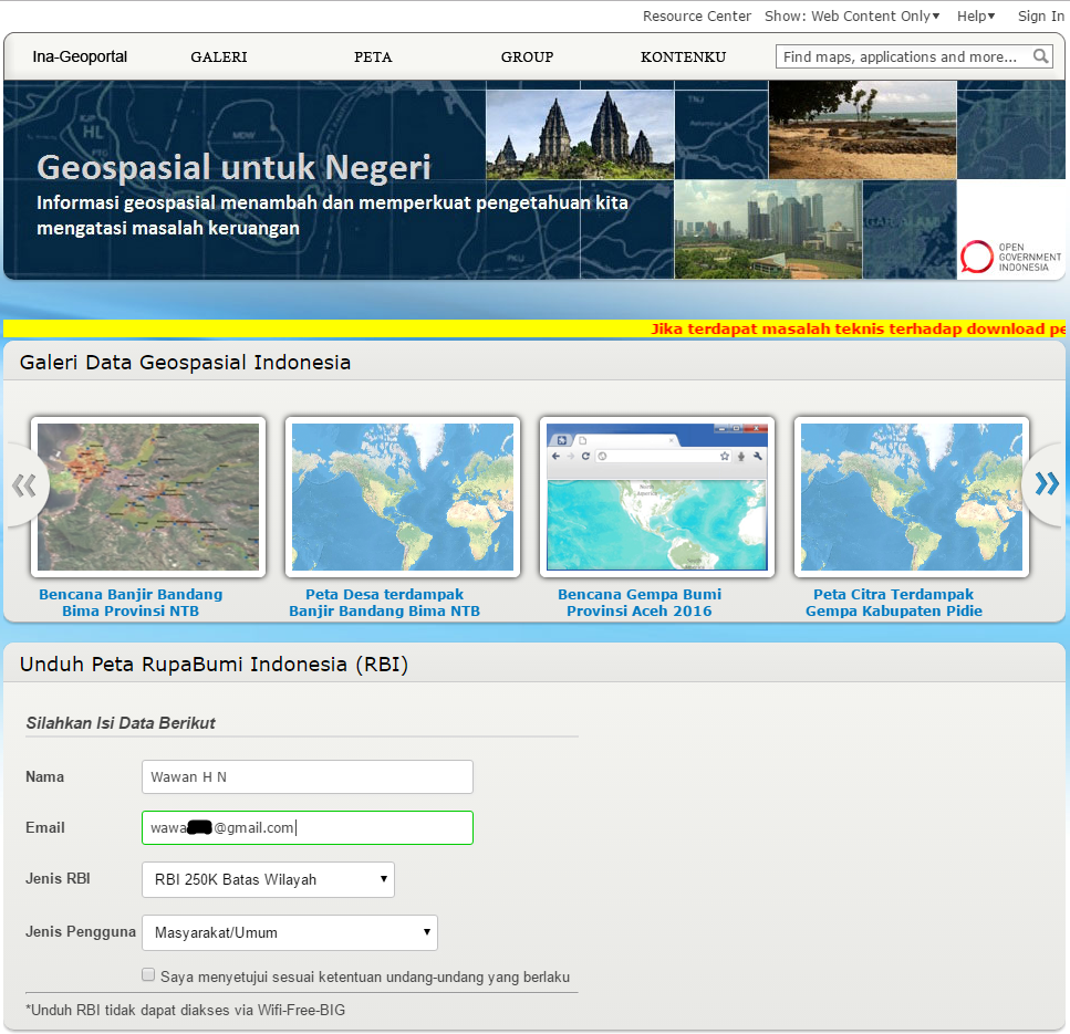 Download Peta RBI dari BIG (Bakosurtanal) - Cara Lain | Share to The World