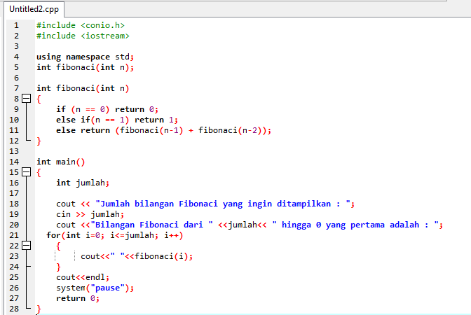 Die Santo Blog: Deret Fibonacci dan Aplikasinya dengan C++