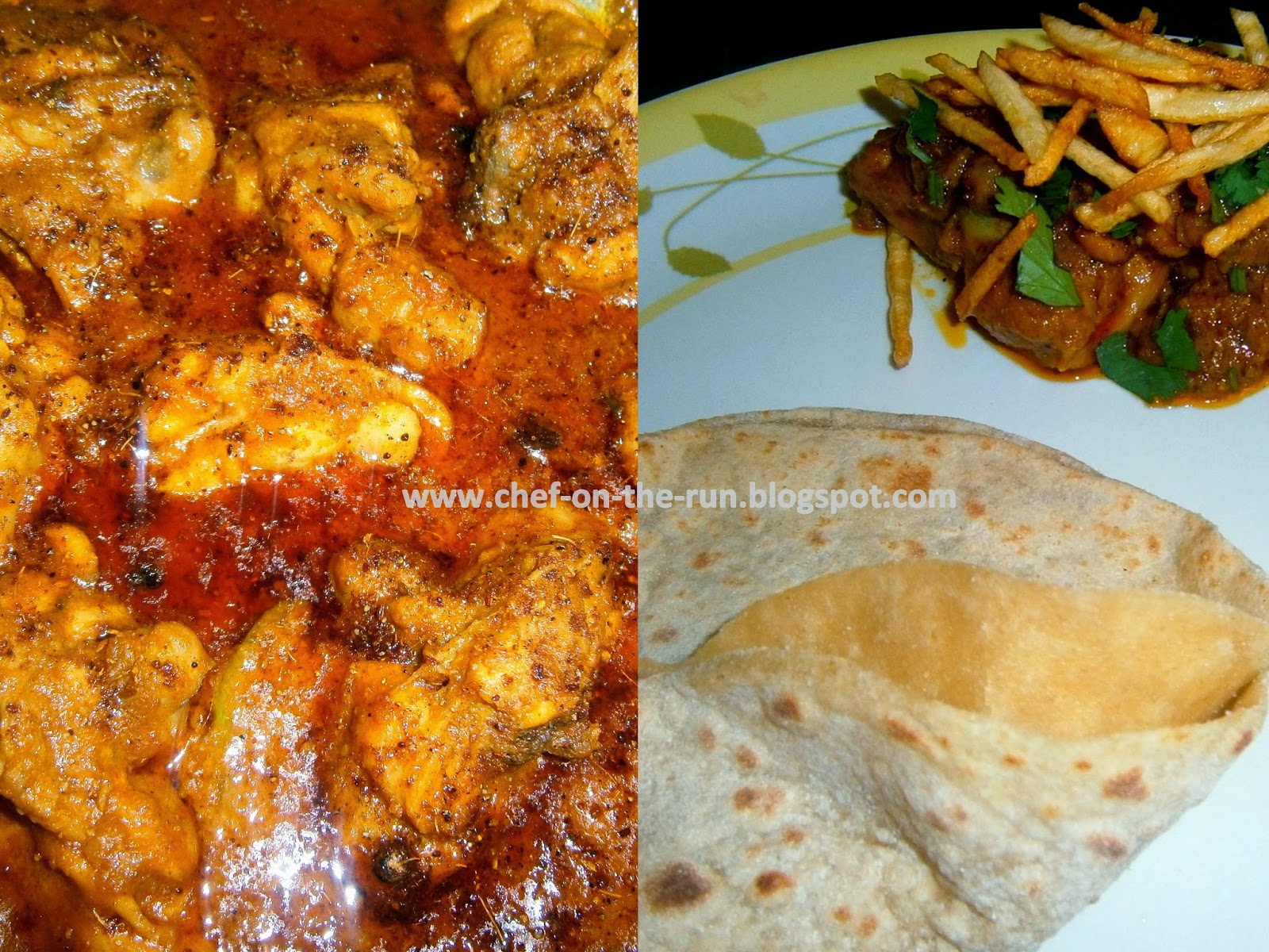 Apricot-Salli Chicken with Do Palli Roti (twin layered chapatti)