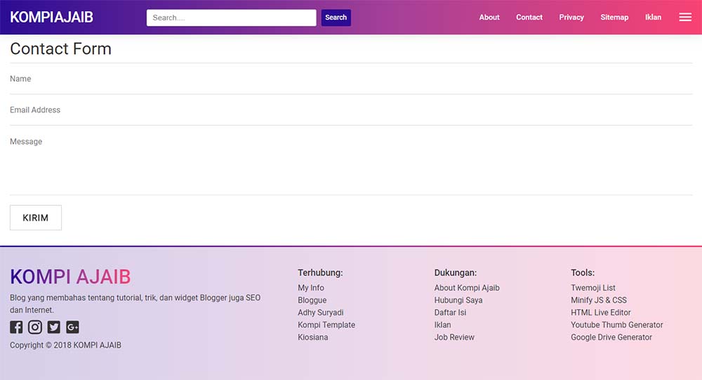 Memasang Contact Form Blogger Pada Halaman Static Blog AMP HTML
