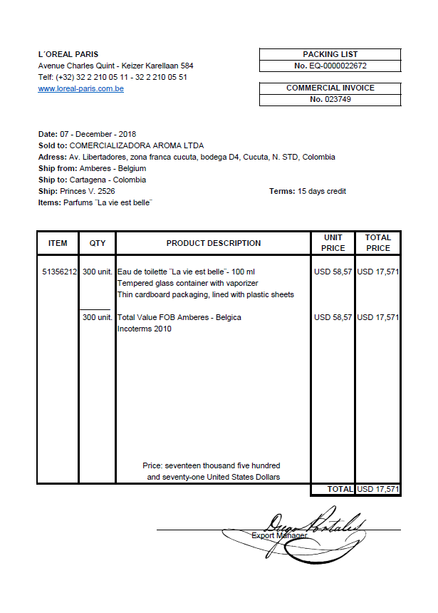 Proceso Importador de Perfumes y Aguas de Tocador: Lista de Empaque ...