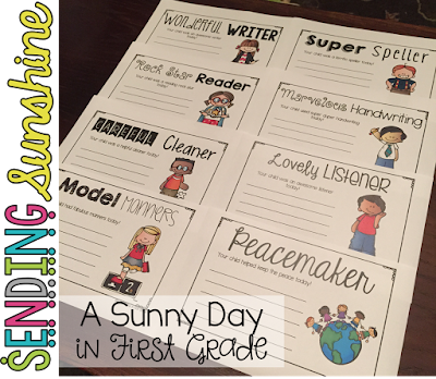 Sending Sunshine! {happy notes for parents} | A Sunny Day in First Grade
