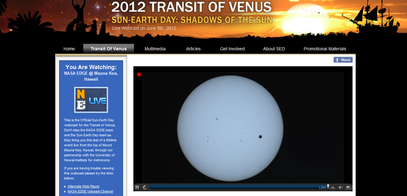 Transit of Venus live viewing online via NASA