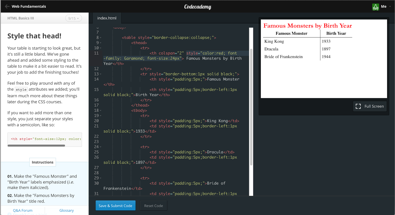 Hey I M Jesslyn Code Academy Html And Css Html Basic Iii
