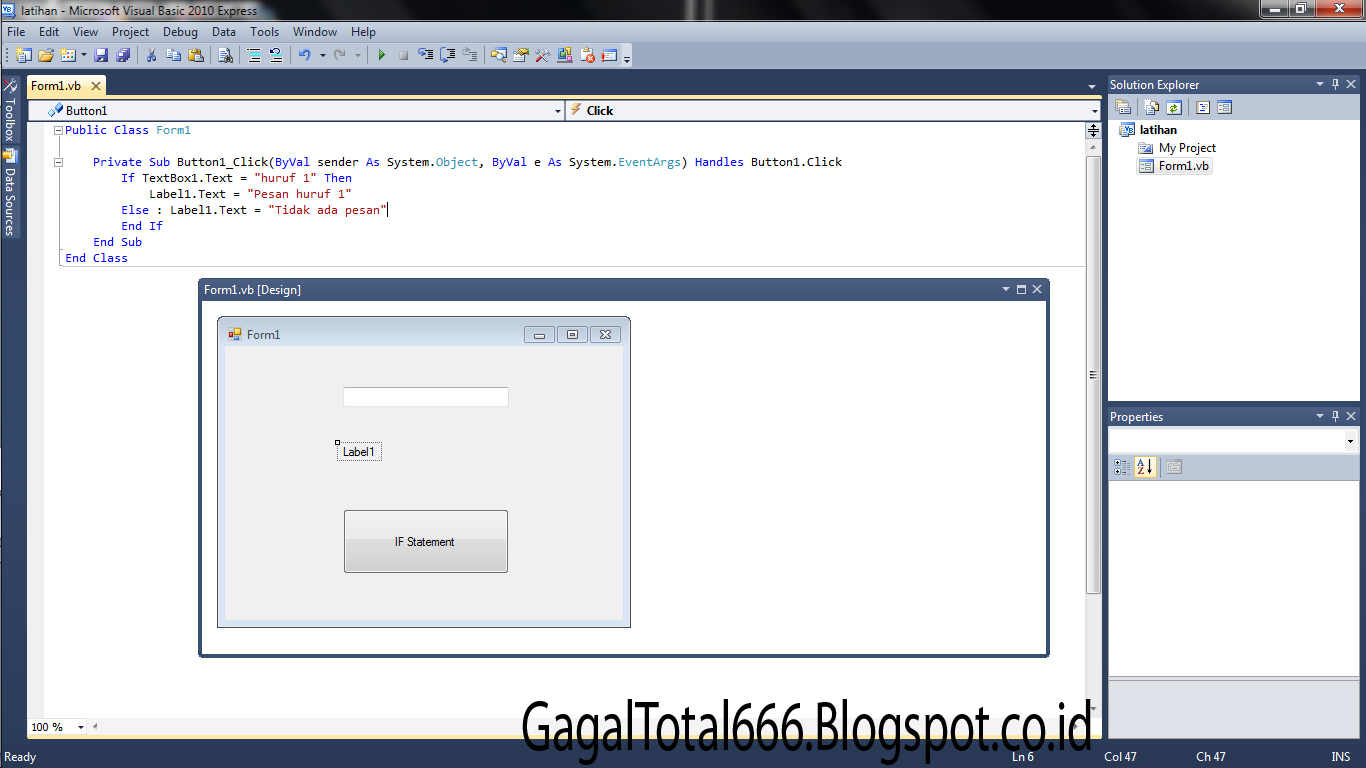 Simple If,Then,Else Statements di Visual Basic/Studio 2010 [Pemula] Part 2