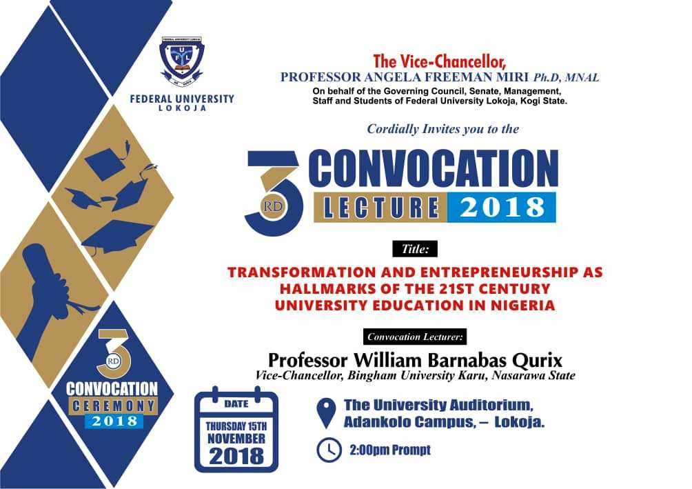 FUL To Hold 3rd Convocation Ceremony on Saturday, 17th November, 2018