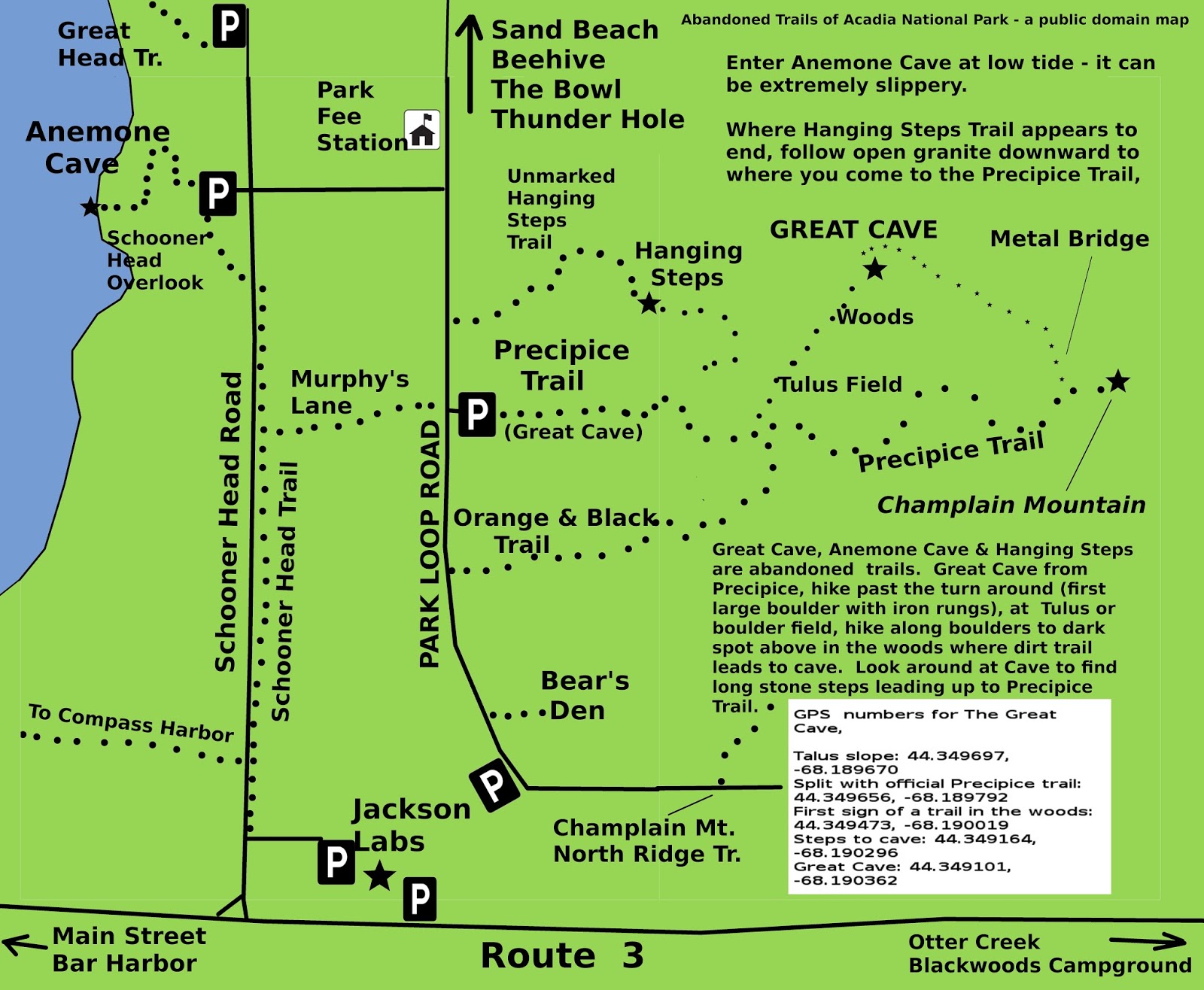 OLD MAPS OF ACADIA NATIONAL PARK: STORY OF THE GREAT CAVE OF ACADIA ...