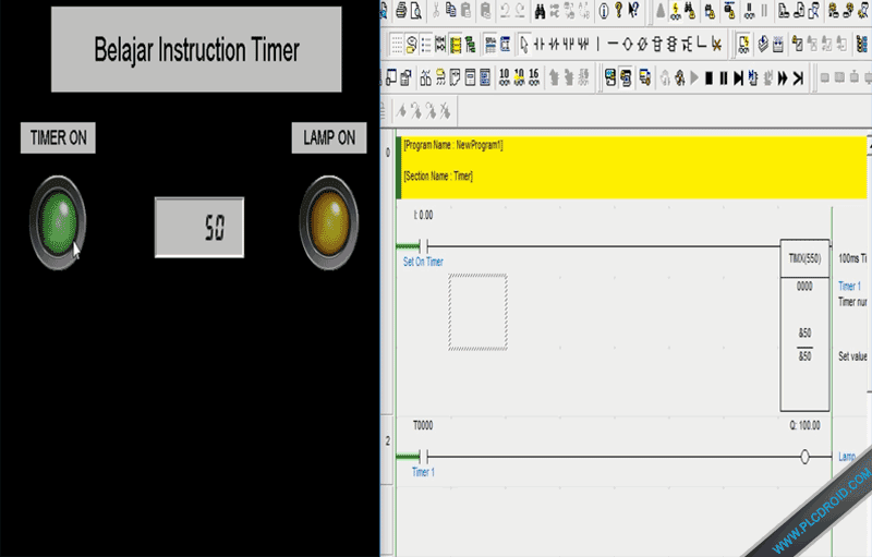 Belajar PLC Instruction Timer simulation CX Designer