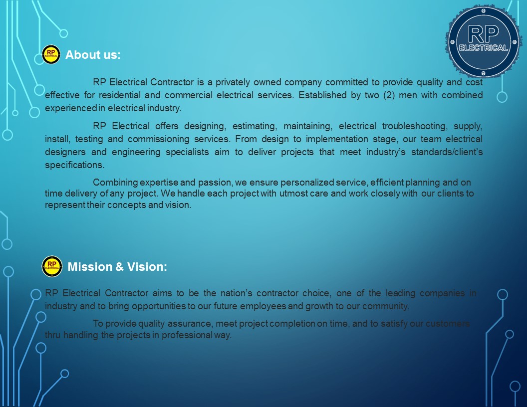 RP ELECTRICAL CONTRACTOR: COMPANY PROFILE