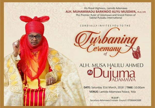Photos: Aisha Buhari's brother to be turbaned as Dujuma Adamawa