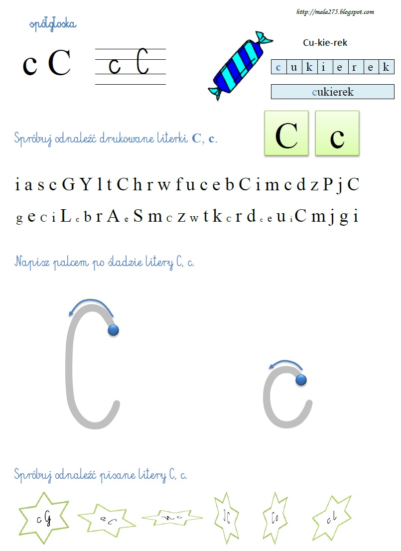 BLOG EDUKACYJNY DLA DZIECI: LITERKA C - KARTY PRACY
