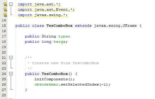 Penggunaan Combo Box pada Java Netbeans