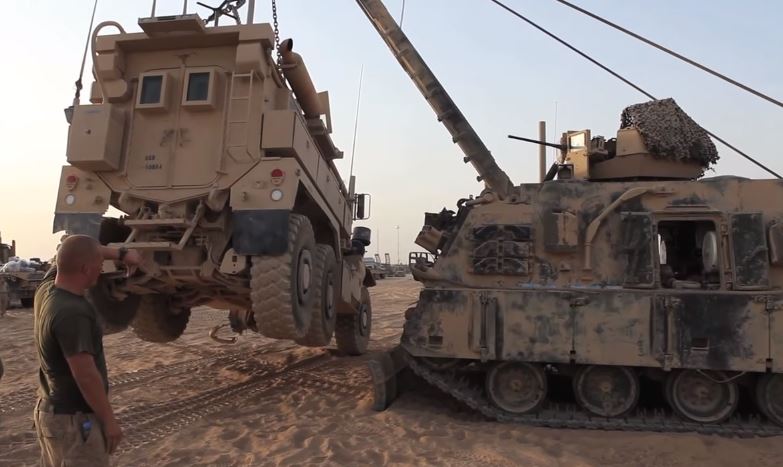 Just A Car Guy: using a tank to lift an MRAP onto a flatbed
