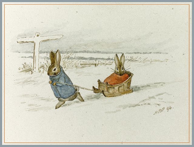 Content in a Cottage: Beatrix Potter: Rabbits in Snow w/ Sleds