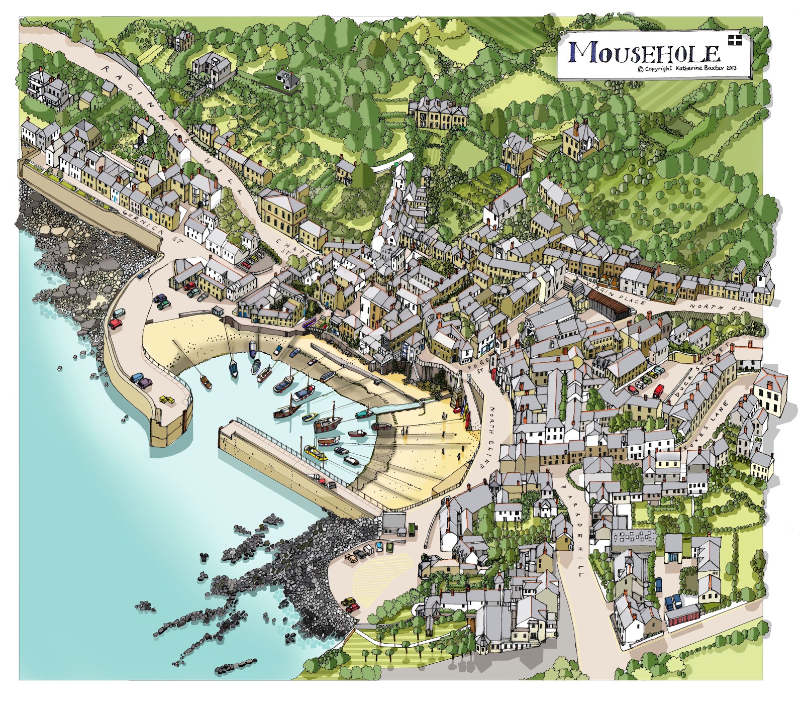 Katherine Baxter illustrator: Map of Mousehole
