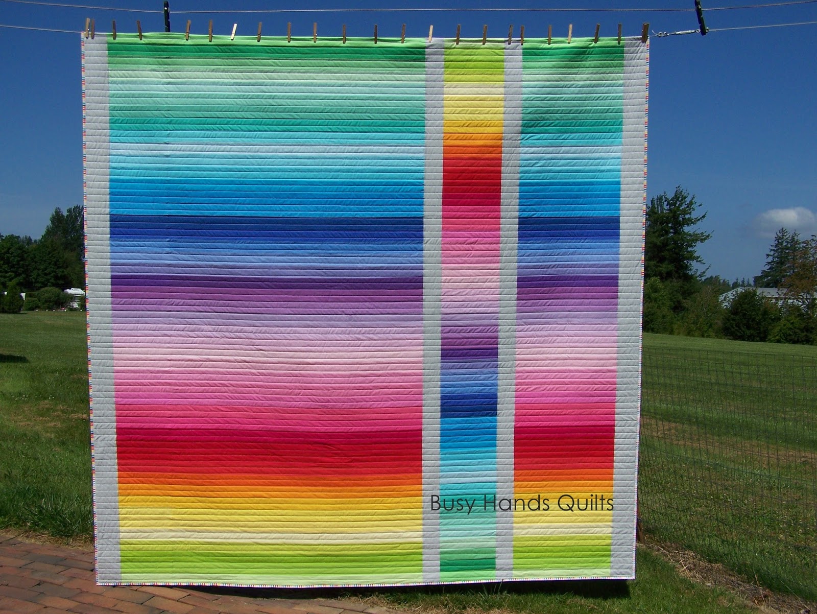Busy Hands Quilts: Custom Queen Rainbow Strip N Flip Quilt | Finished ...