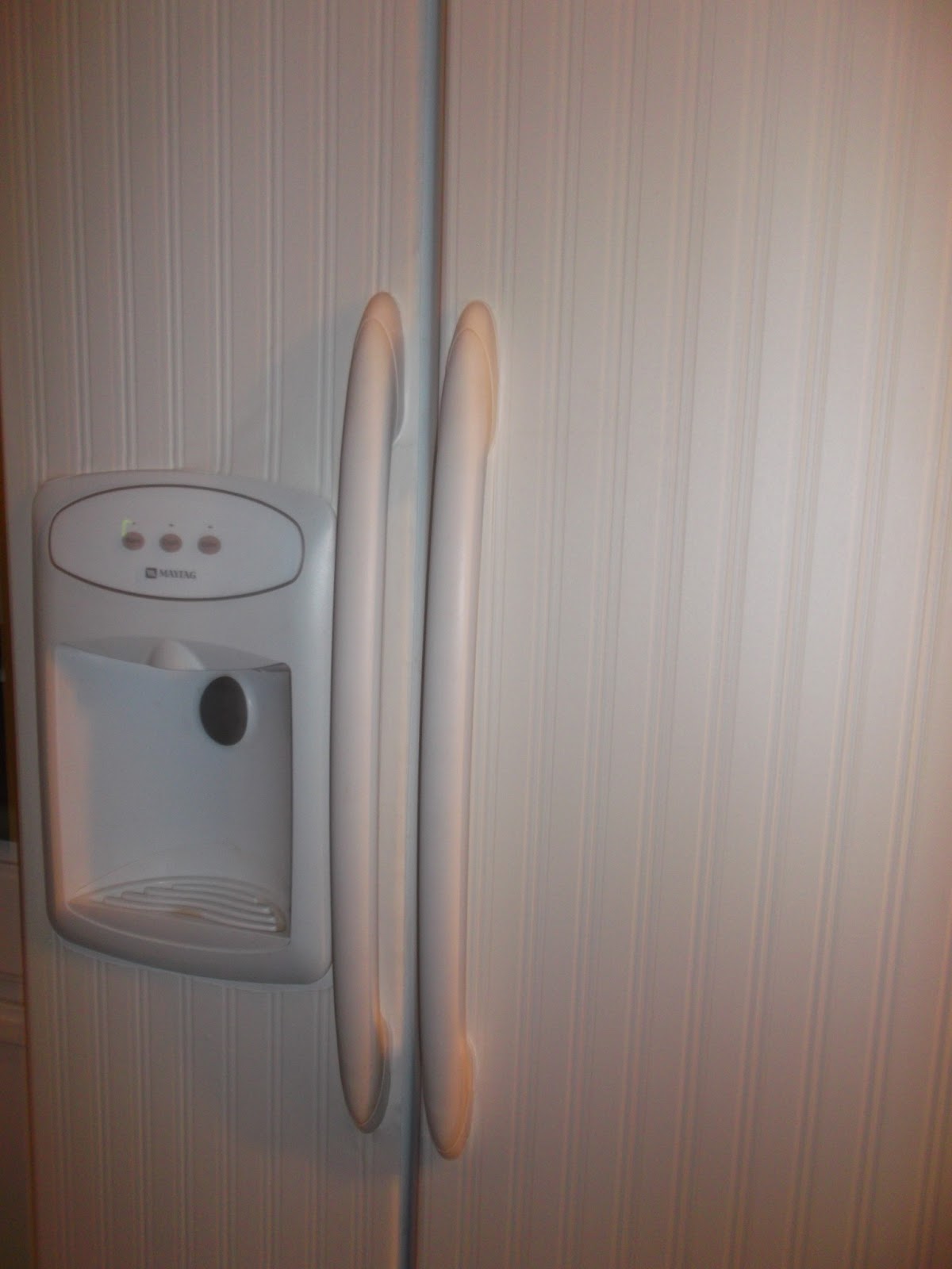 living a cottage life: Beadboard Wallpaper on the Refrigerator