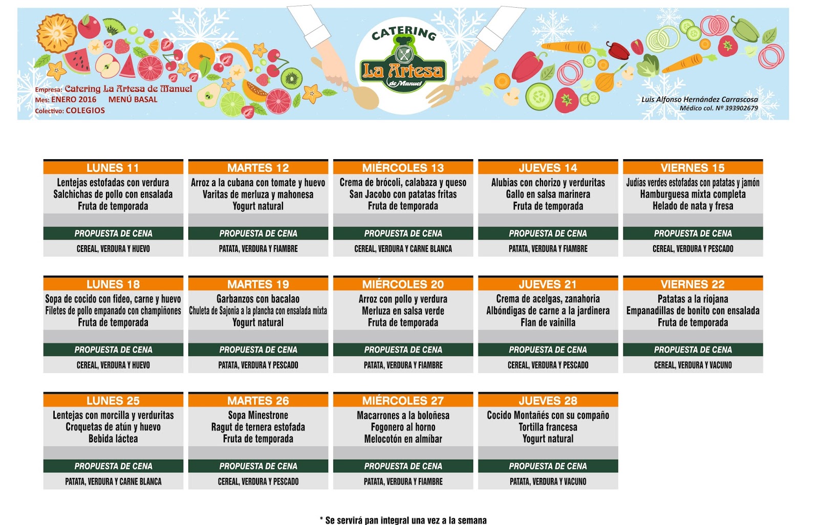Novedades: MENÚ COMEDOR ENERO