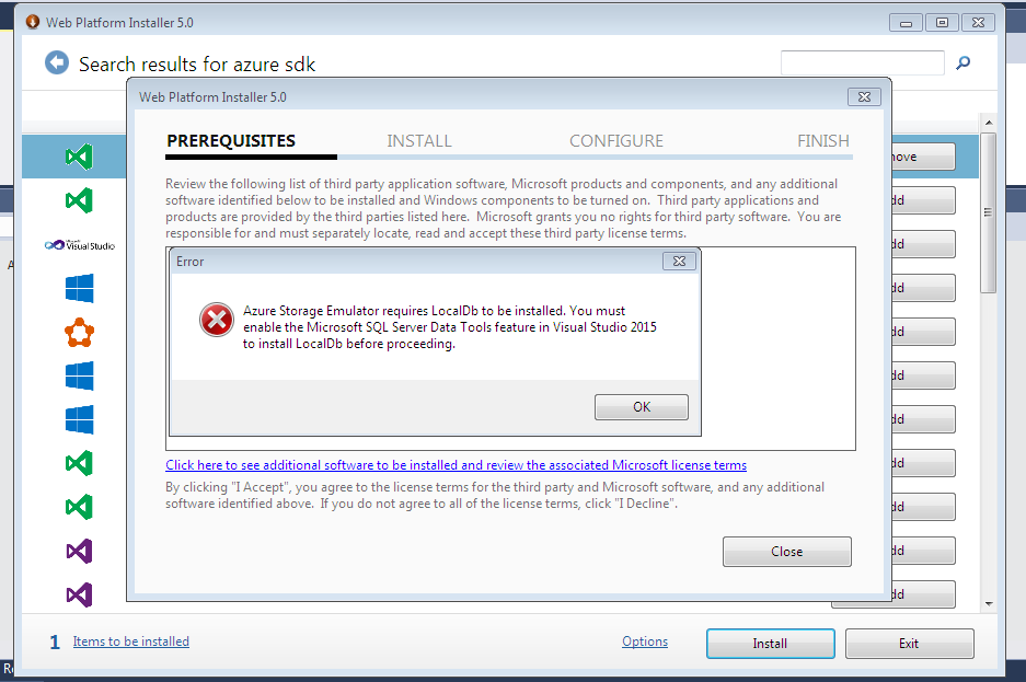 Error installing Azure SDK in Visual Studio 2015 Community Edition ...