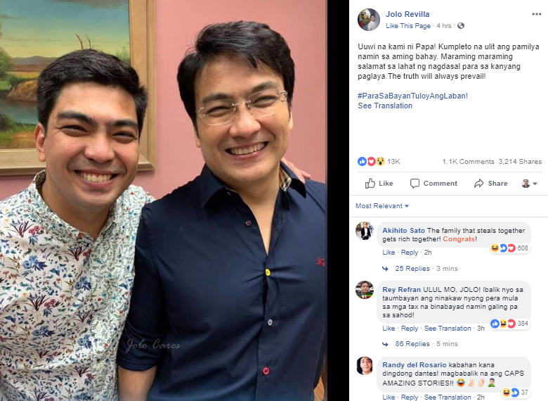 Jolo and dad Bong Revilla reunited after acquittal - Where In Bacolod