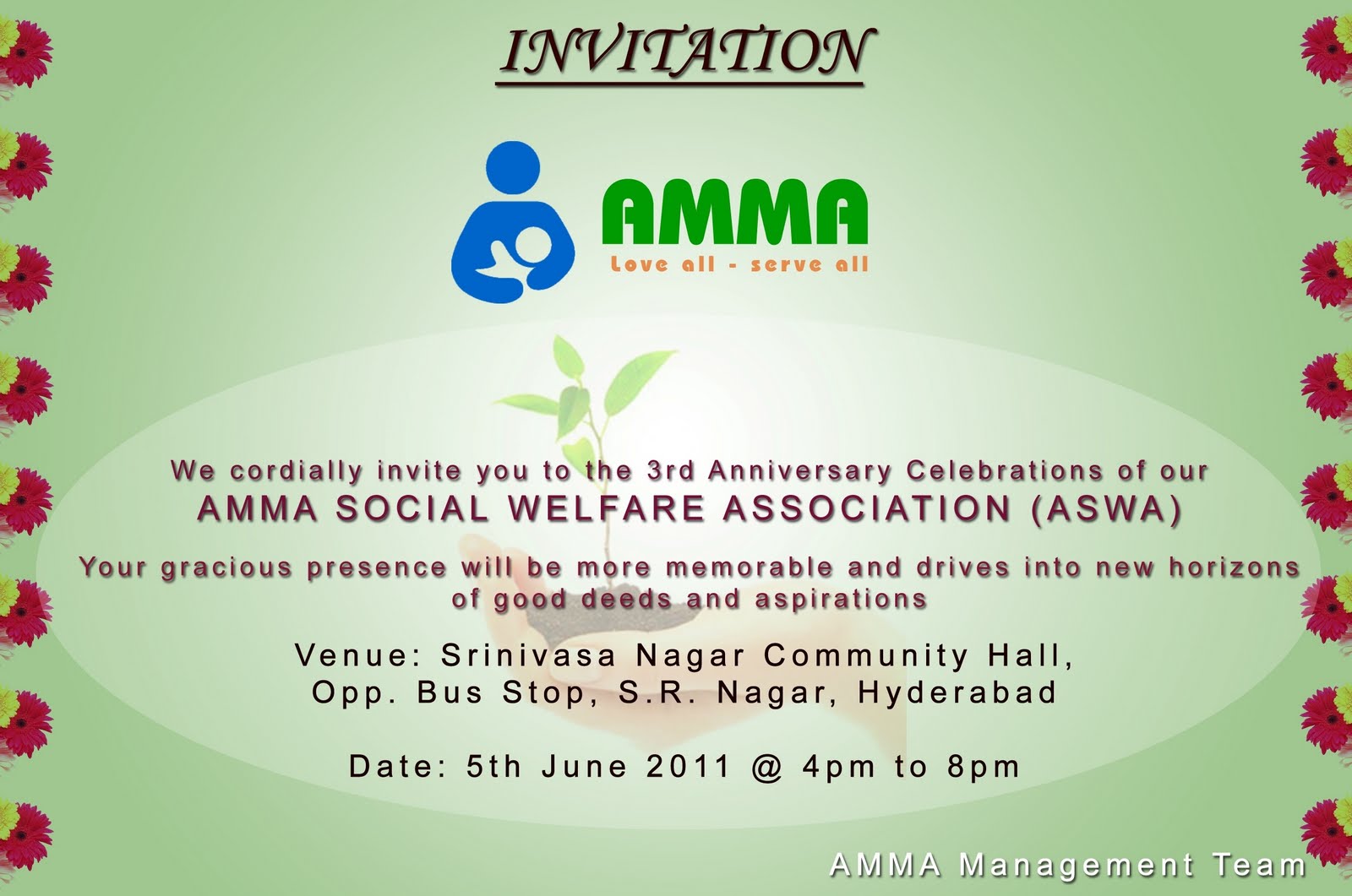 .: FOR 3RD ANNIVERSARY OF AMMA SOCIAL WELFARE ASSOCIATION (5TH JUNE 4PM ...