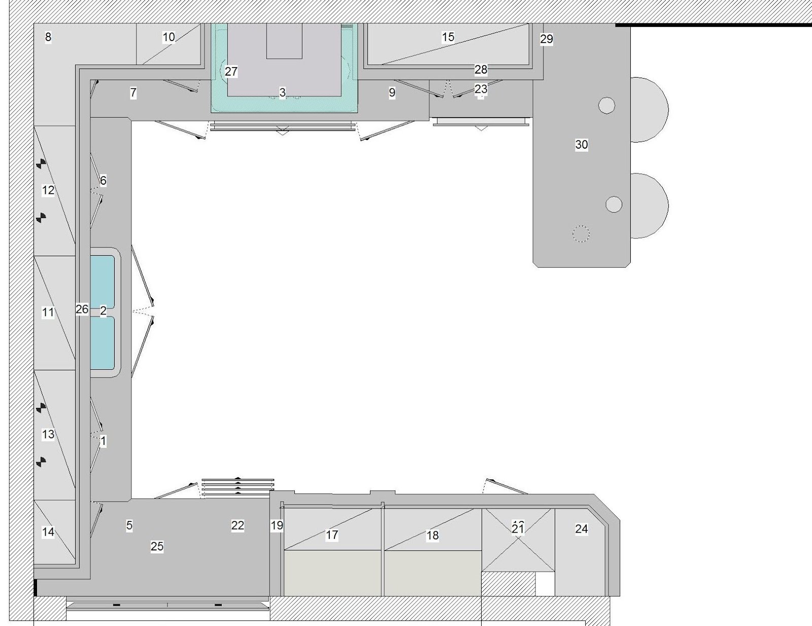 Cuisines Tanger: diseño de cocina en madera postformada y verde manzana
