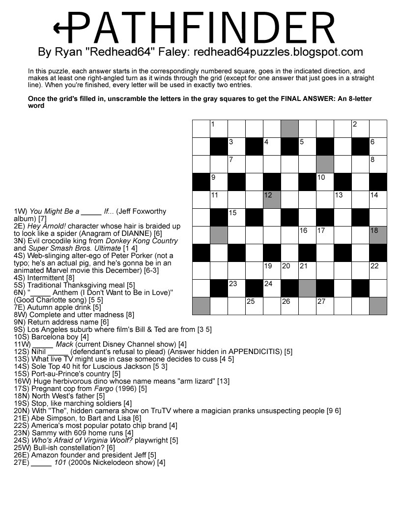 Redhead64's Obscure Puzzle Blog!: NEWVEMBER! PUZZLE #206: Pathfinder