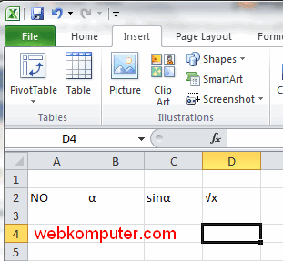 Menggunakan simbol ke worksheet excel 2010 ~ IT
