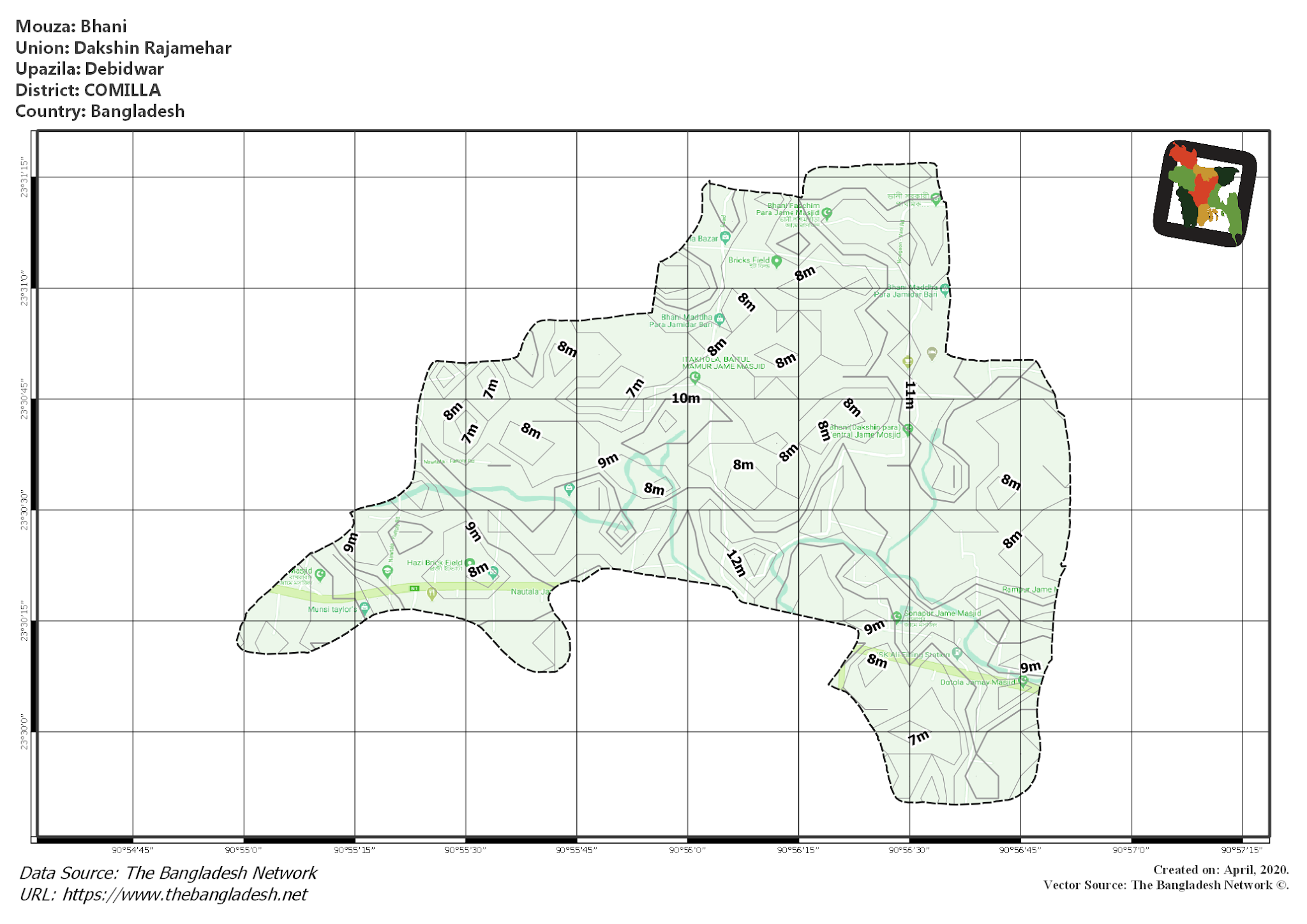 Map of Bhani Mouza, Debidwar, Comilla