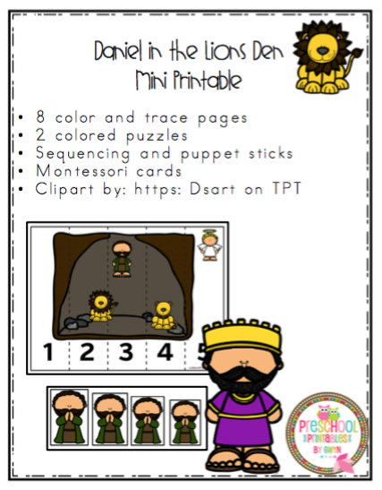 Free Daniel in the Lions Den Mini Printable ~ Preschool Printables