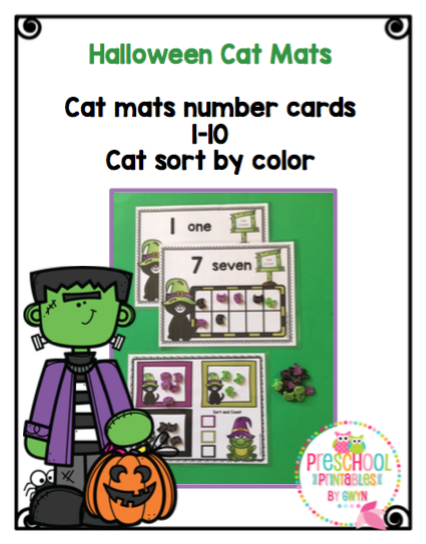 Cute Cat Halloween Mats - Number and Sort ~ Preschool Printables